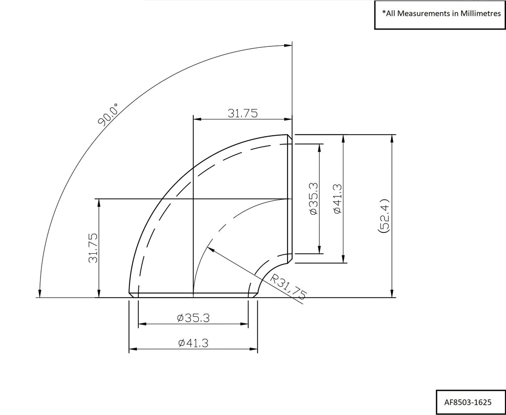 AeroFlow=1-3/8" (35mm) Steam Pipe Tube 90 Degree Bend 1.0D Radius 1/8 ...